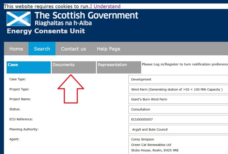 Navigating the Energy Consents Unit website - Save Cowal's Hills